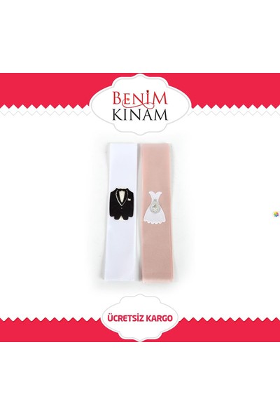 Smartevim Takı Şeridi Gelin Damat Motifi Pudra Beyaz Kurdele Nişan Söz Takı