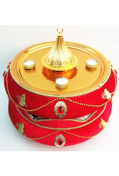 Smartevim Kına Gecesi Kırmızı Tuğralı Kına Sepeti Tepsisi Kına Malzemeleri