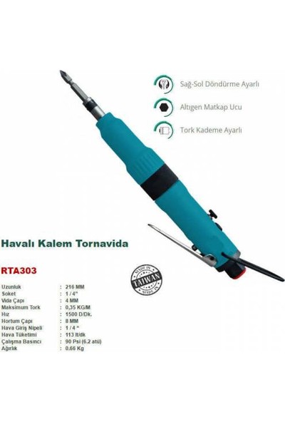 RTRMAX RTA303 216 mm 1500 D/Dk Havalı Kalem Tornavida