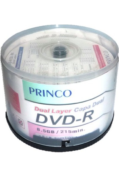 Princo Dvd-R 8.5 Gb 240 Min 8 x 50'li Cakebox Princo Dvd-R 8.5 Gb 240 Min 8 x 50'li Cakebox
