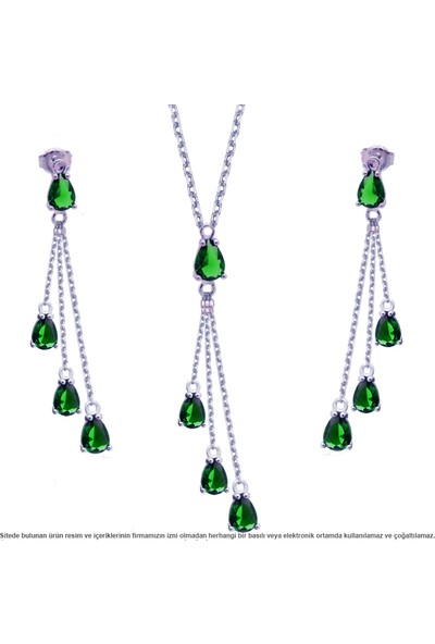 Çağrı Gümüş Gümüş Püsküllü Yeşim Taşlı İkili Set