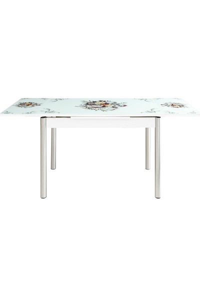 Evinizin Mobilyası Açılır Cam Mutfak Masası Buket Desenli