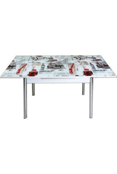 Evinizin Mobilyası Açılır Cam Mutfak Masası Dünya Desenli Evinizin Mobilyası Açılır Cam Mutfak Masası Dünya Desenli