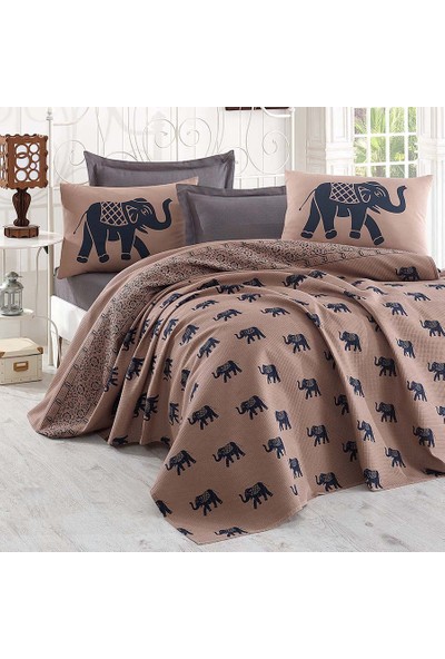 Eponj Home Baskılı Pike Takımı Çift Kişilik Fil Mavi