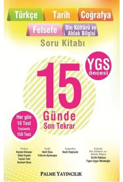 Palme YGS 15 Günde Son Tekrar Soru Kitabı, EA ve Sözel Adaylar İçin