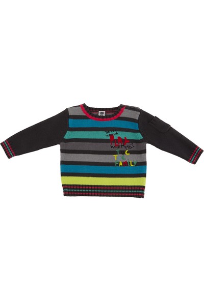 Tuc Tuc Çocuk Triko Kazak, My Family Koyu Gri Çizgili