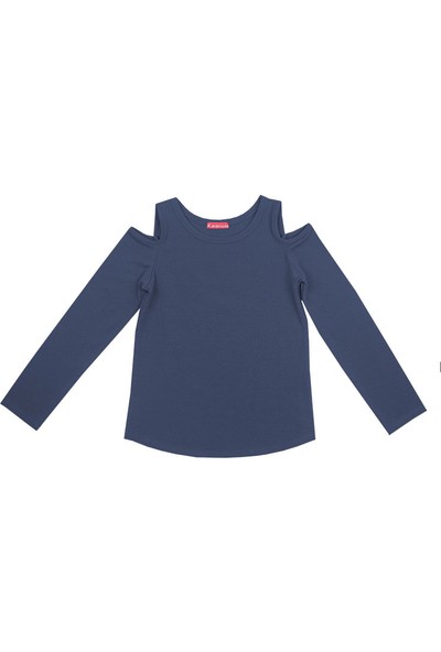 Karamela Omuzu Açık Uzun Kol T-Shirt Lacivert Lacivert