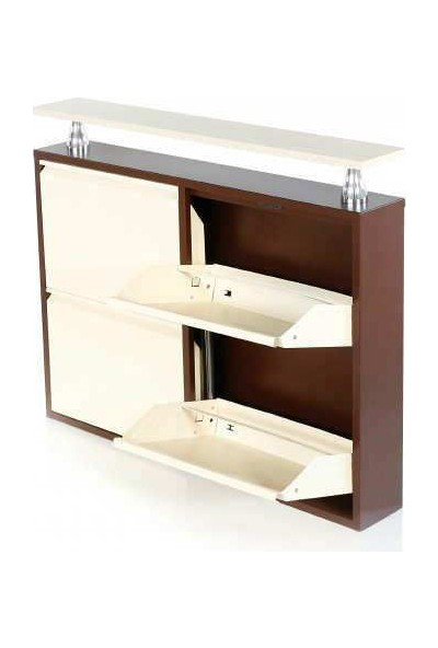 Basisa 2+2 Yatay Metal Ayakkabılık -- Kahve-Krem