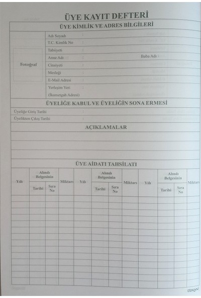 Özkan Üye Kayıt Defteri Ciltli 96 Yaprak