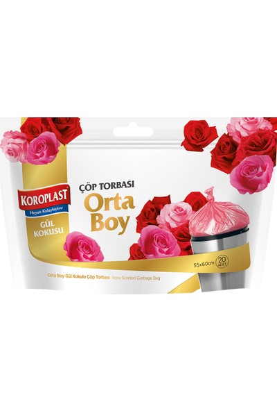 Koroplast Gül Kokulu Orta Boy Çöp Torbası 20'li 55x60 cm