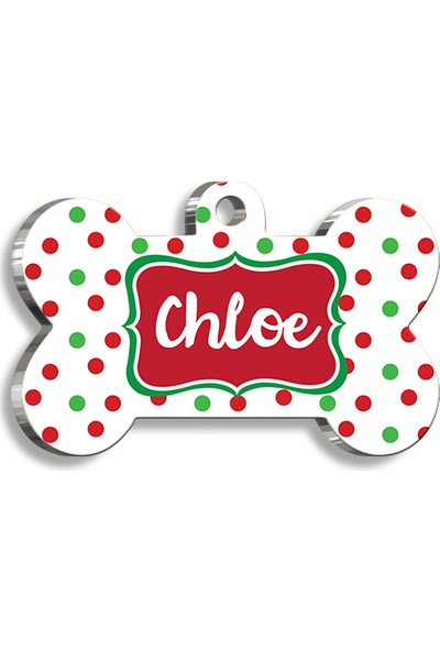 Pet Tag Art Kırmızı Yeşil Puantiyeli Kemik Şekilli Köpek Künyesi: 2,6 x 3,8 cm