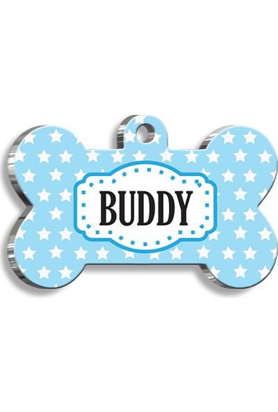 Pet Tag Art Mavi Üstüne Yıldızlı Kemik Şekilli Köpek Künyesi: 2,1 x 3,1 cm