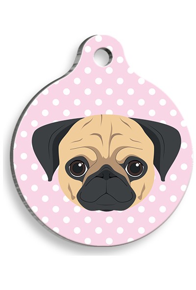 Pet Tag Art Pembe Puantiyeli Pug Yuvarlak Köpek Künyesi: 3,8 cm Pet Tag Art Pembe Puantiyeli Pug Yuvarlak Köpek Künyesi: 3,8 cm