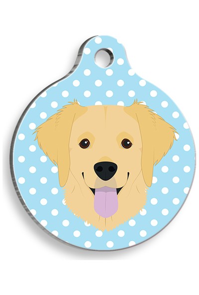 Pet Tag Art Puantiyeli Mavi Golden Retriever Yuvarlak Köpek Künyesi: 3,8 cm