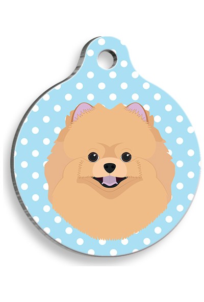 Pet Tag Art Mavi Puantiyeli Pomeranian Yuvarlak Köpek Künyesi: 3,8 cm