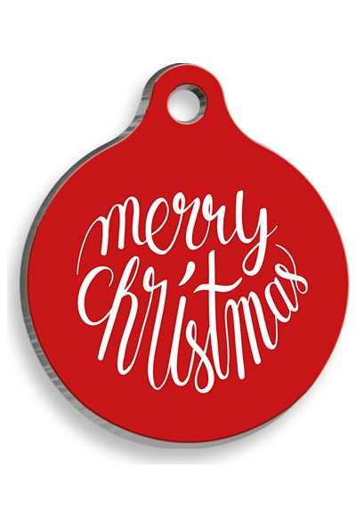 Pet Tag Art - Christmas Serisi Merry Christmas Red Yuvarlak Kedi Ve Köpek Künyesi: 2,5 cm