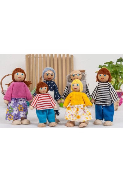 En Havalı Ahşap Minyatür Bebekler Aile Seti 6 Adet