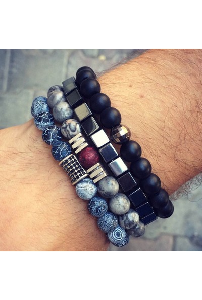 Katre Hematit, Oniks, Akik 4'Lü Doğal Taş Erkek Bileklik Seti Katre Hematit, Oniks, Akik 4'Lü Doğal Taş Erkek Bileklik Seti