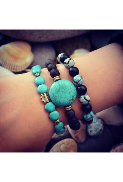 Katre Firuze, Lav Taşı, Mat Oniks 3' Lü Bayan Bileklik Seti Katre Firuze, Lav Taşı, Mat Oniks 3' Lü Bayan Bileklik Seti