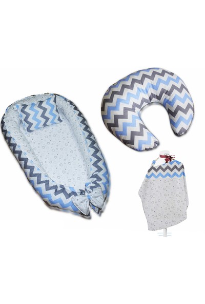 Bebekister 3'lü Set Emzirme Yastığı Önlüğü ve BabyNest Yatak