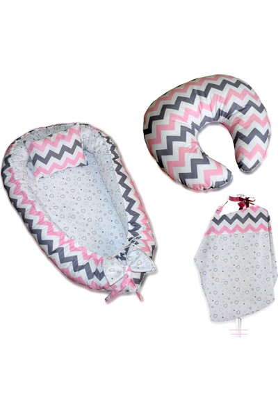 Bebekister 3'lü Set Emzirme Yastığı Önlüğü ve BabyNest Yatak