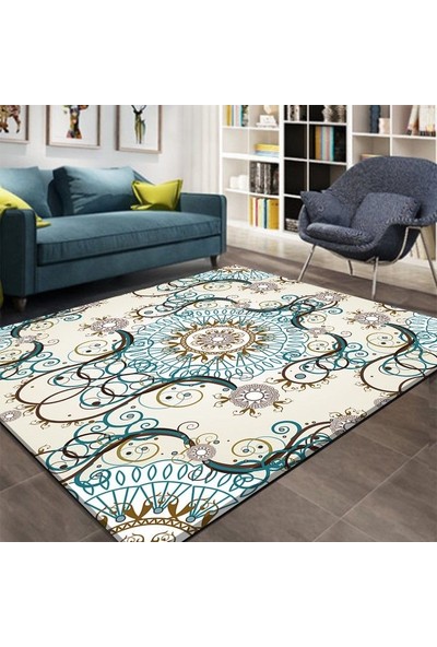 Else Canel 3D Mavi Klasik Etnik Desen Lastikli Halı Örtüsü Else Canel 3D Mavi Klasik Etnik Desen Lastikli Halı Örtüsü