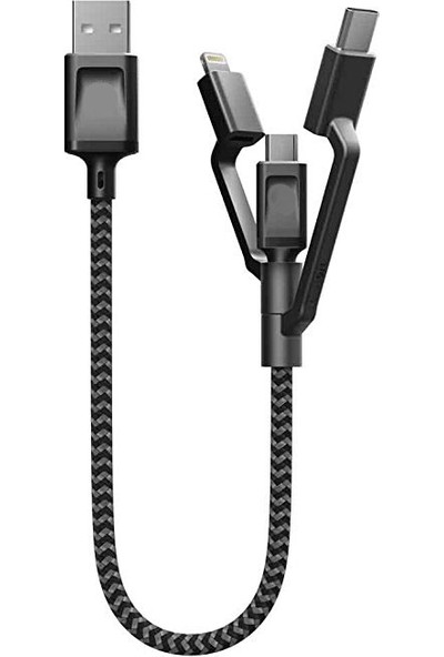 Case 4U 3in1 Lightning + Type-C + Micro USB to USB 2.0 Dayanıklı Naylon Örgü Data ve Şarj Kablosu 0.3m Case 4U 3in1 Lightning + Type-C + Micro USB to USB 2.0 Dayanıklı Naylon Örgü Data ve Şarj Kablosu 0.3m