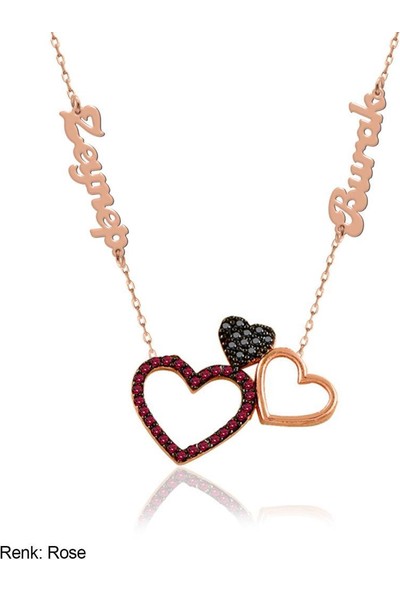 İndigo Takı Fuşya Kişiye Özel İsimli Taşlı Üçlü Kalp Gümüş Kolye İndigo Takı Fuşya Kişiye Özel İsimli Taşlı Üçlü Kalp Gümüş Kolye