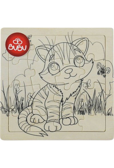 Bu - Bu 16 Parça Boyanabilir Ahşap Puzzle Kedi