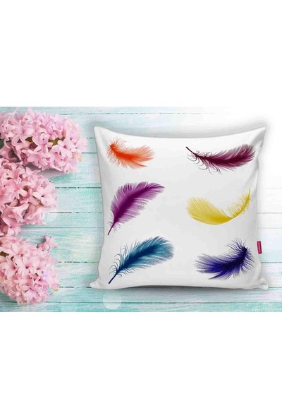 Realhomes Kuş Tüyü Resimli Dijital Baskılı Dekoratif Yastık Kırlent Kılıfı