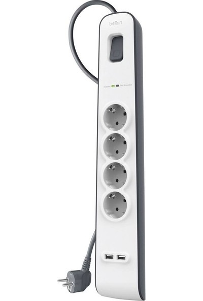 Belkin BSV401VF2M 4'lü 2M Akım Korumalı Priz + 2'li 2.4A USB Girişi