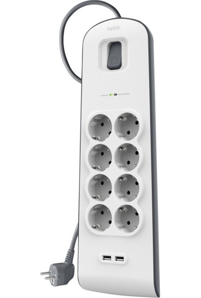Belkin BSV804VF2M 8'li 2M Akım Korumalı Priz + 2x2.4A USB Girişi