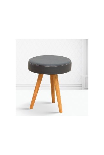 Depolife Ayaklı Tabure Puf Oturak Silinebilir Deri Döşeme Gri