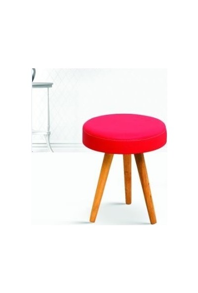 Depolife Ayaklı Tabure Puf Oturak Silinebilir Deri Döşeme Kırmızı