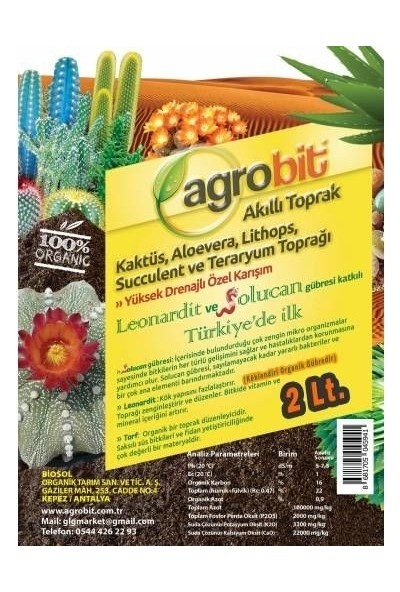 Agrobit Kaktüs Aloevera Lithops Ve Succulent Toprağı 2 Lt 1104-01 Agrobit Kaktüs Aloevera Lithops Ve Succulent Toprağı 2 Lt 1104-01