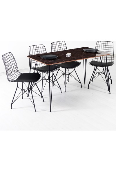 Evform Zenit 4 Kişilik Mermer Desen Masa Sandalye Takımı