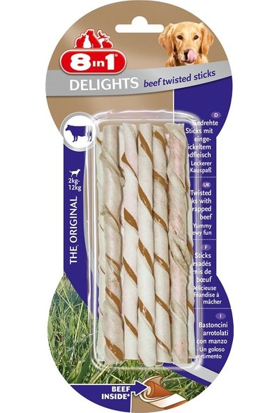 8 IN 1 Delights Bones Köpekler İçin Biftekli Twested Sticks 10'lu 8 IN 1 Delights Bones Köpekler İçin Biftekli Twested Sticks 10'lu