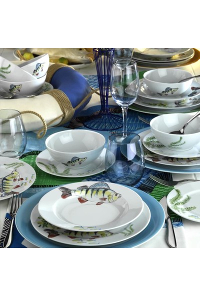 Kütahya Porselen Marine Serisi 24 Parça 9339 Desen Yemek Takımı