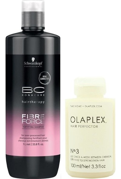 Bonacure Fibre Force Keratin Şampuan 1000 ml + Olaplex No3 Bonacure Fibre Force Keratin Şampuan 1000 ml + Olaplex No3