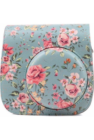 Fujifilm İnstax Mini 8 9 Çanta Mavi Çiçek Desenli