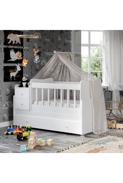 Sansa Sallanır Büyüyen Yavru Yataklı Mdf Beşik Beyaz