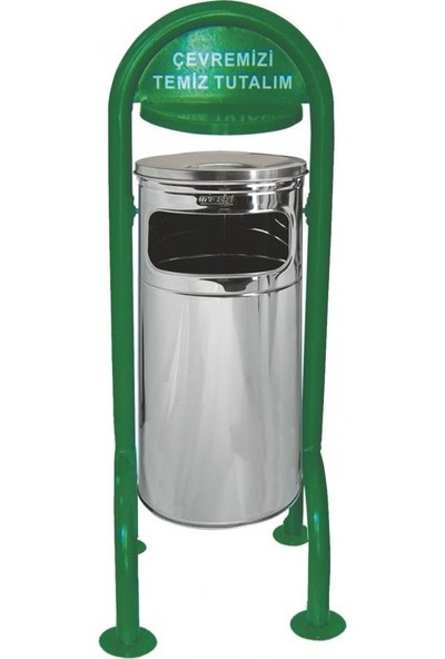 Arı Metal 1709 Bahçe Tip Çöp Kovası Şapkalı Paslanmaz