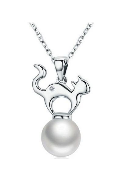 Ejoya Pırlanta Ve İnci Kedi Kolye