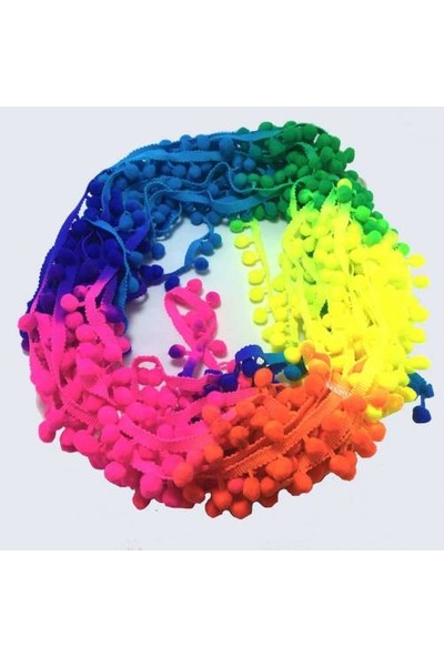 Brode Gökkuşağı Ponponlu Şerit 1cm