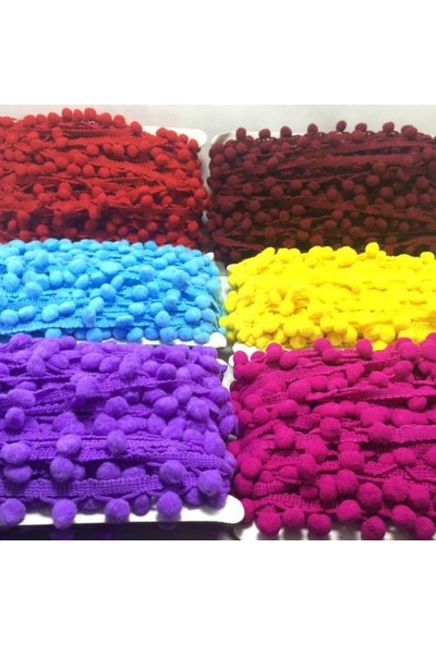 Brode Tek Renk Ponponlu Şerit Fuşya 2,5cm