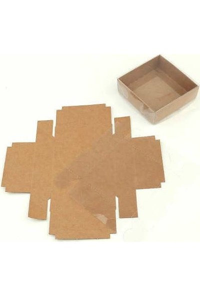 Brode Kutu 50 Adet Asetat Kapaklı Kraft Kutu 8 cm * 8 cm * 3 cm