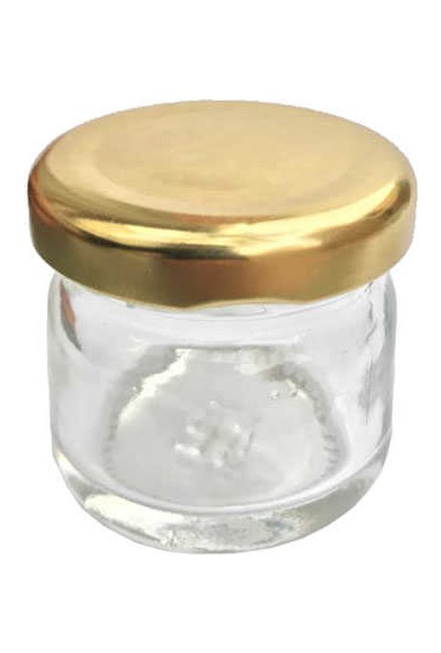 Elite Kavanoz 10 Ad Mini Cam Kavanoz Bal Kavanoz Bebek Nikah Şekeri Altın Kapak 40 cc 4,2 cm* 5 cm