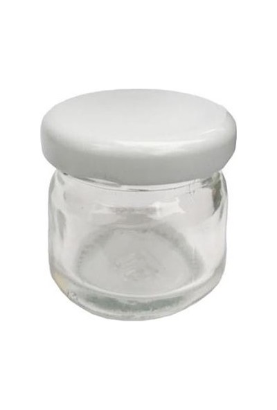 Elite Kavanoz 10 Ad Mini Cam Kavanoz Bal Kavanoz Bebek Nikah Şekeri Beyaz Kapak 40 cc 4,2 cm* 5 cm