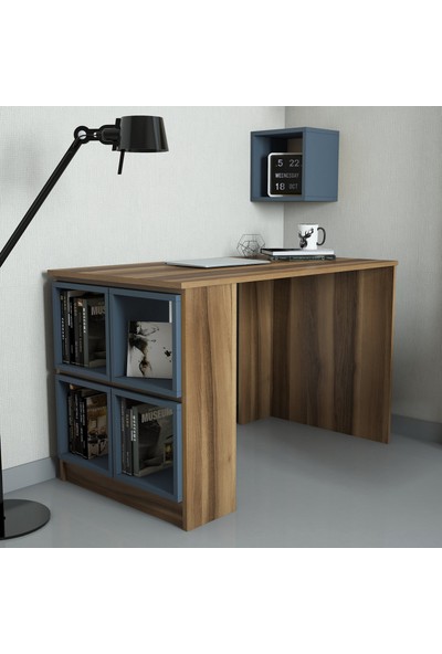 Variant Mobilya Box Çalışma Masası - Ceviz / Mavi