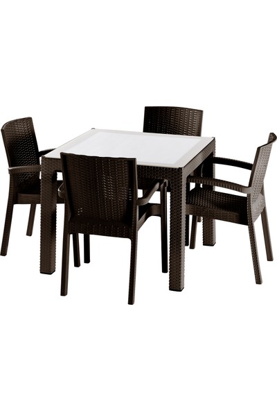 Violet 90*90 Raddan Trend Lüx Camlı Masa Takımı 4 Sandalyeli Kahverengi